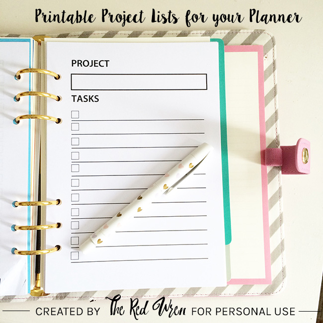 Project Lists – Free printable – The Red Wren