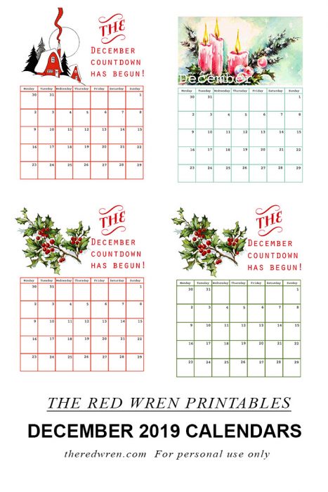 2019 December Calendars – The Red Wren